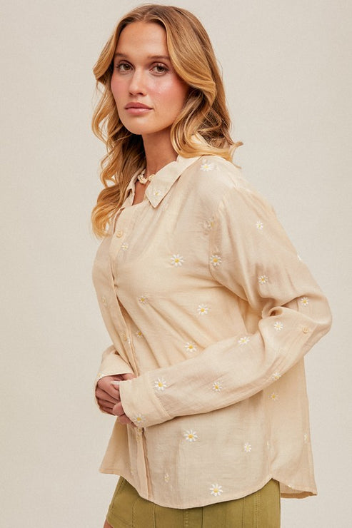 Daisy Embroidered Button Down Shirt – Mota Boutique