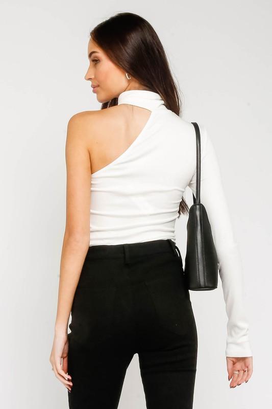 Ribbed One Arm White Top – Mota Boutique