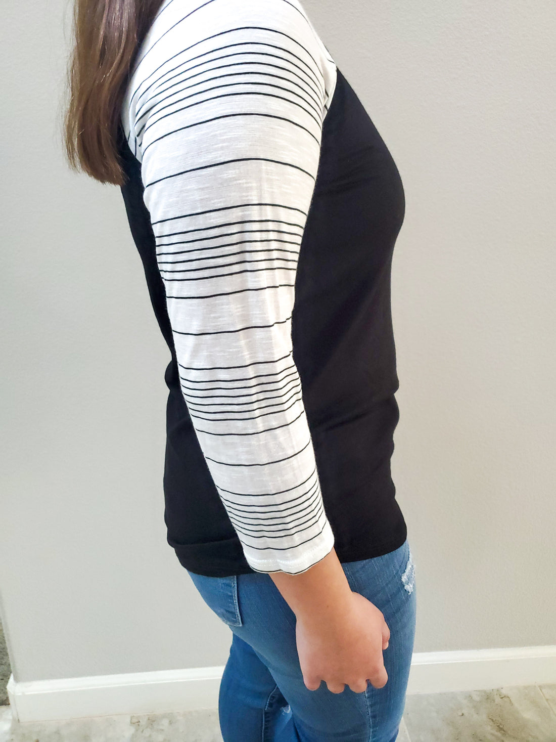 Black & White 3/4 Sleeve Top – Mota Boutique